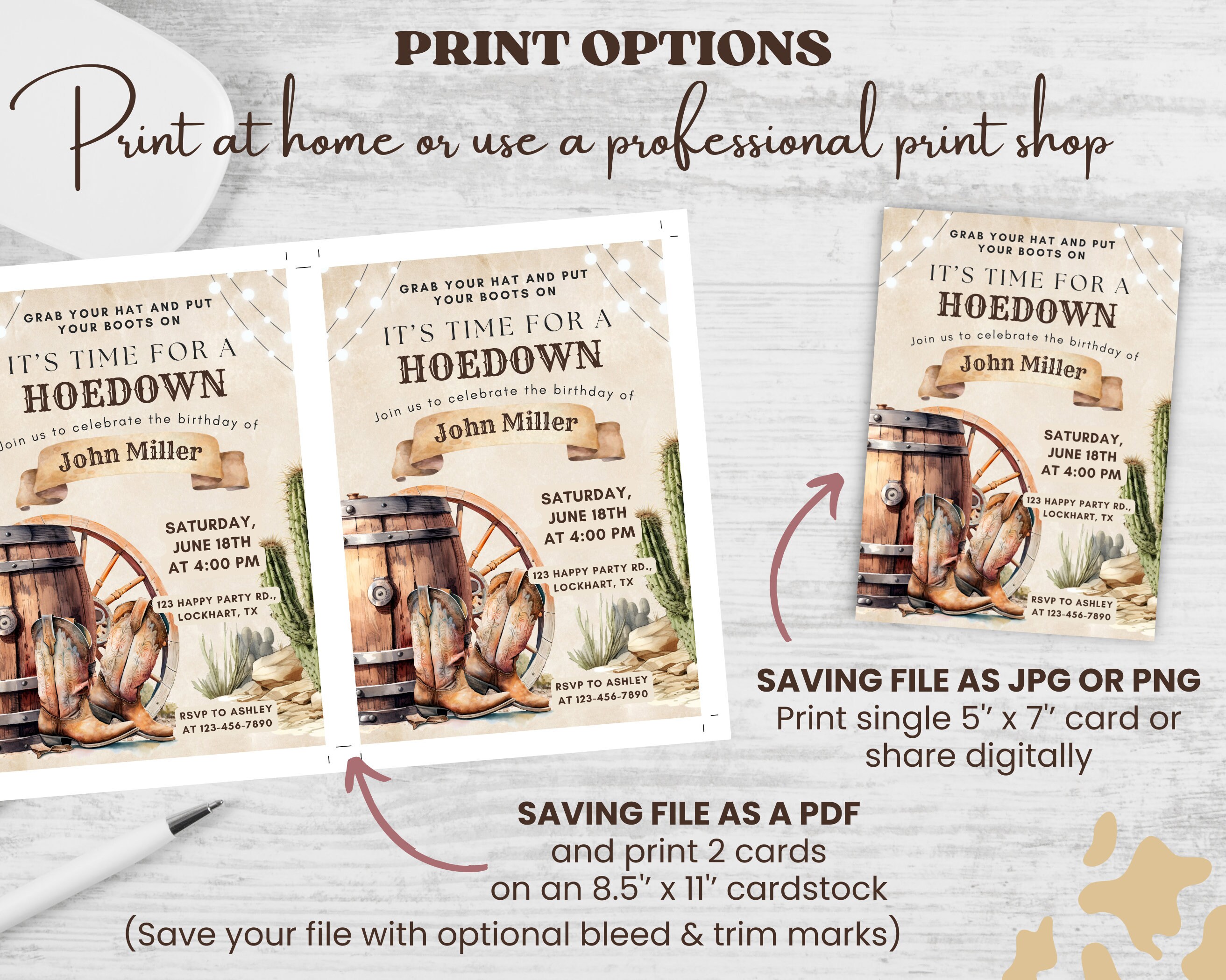Editable Hoedown Birthday Party Invitation Cowboy Digital Invite Rustic ...