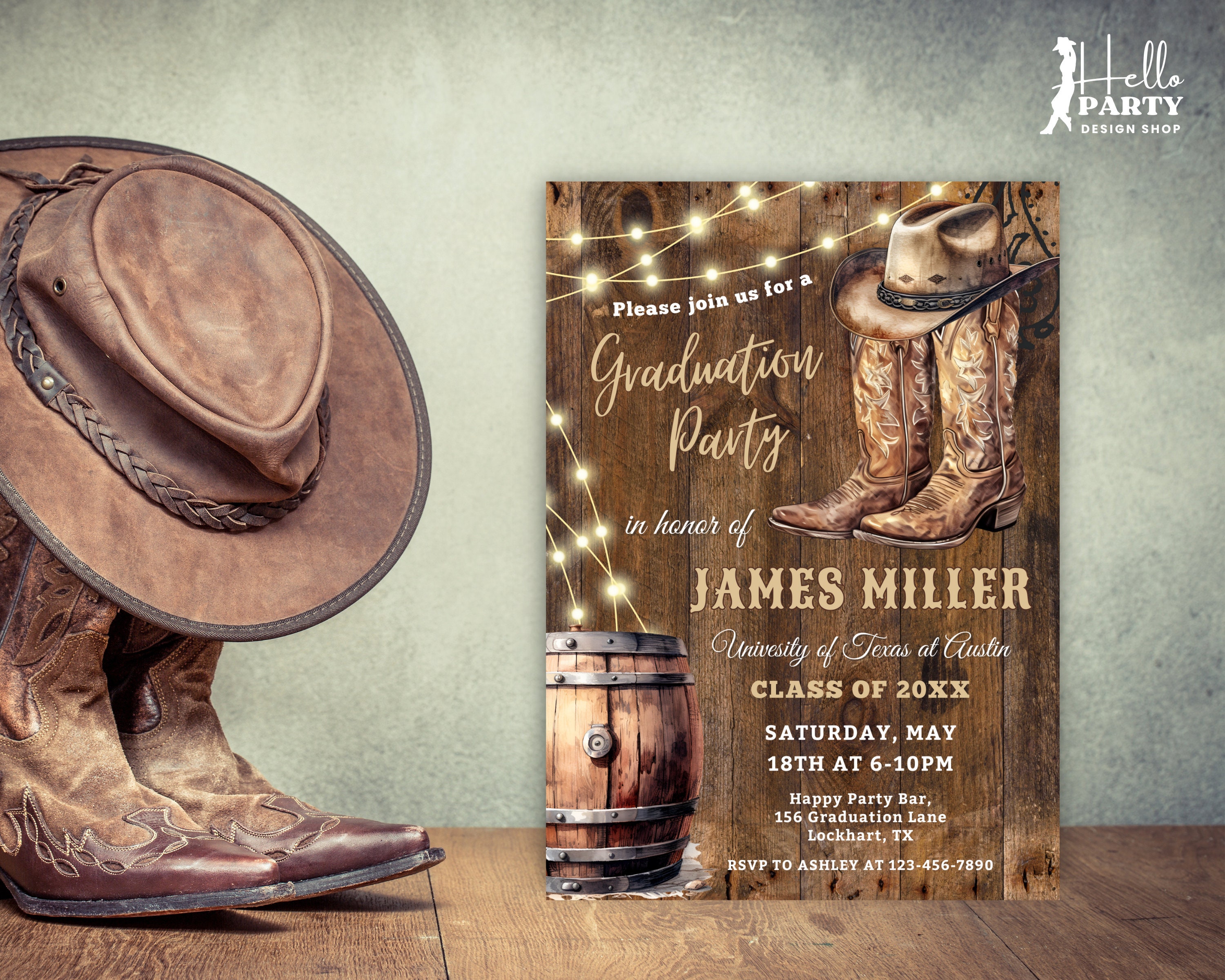 Editable Western Graduation Party Invitation Digital Invite Rustic ...