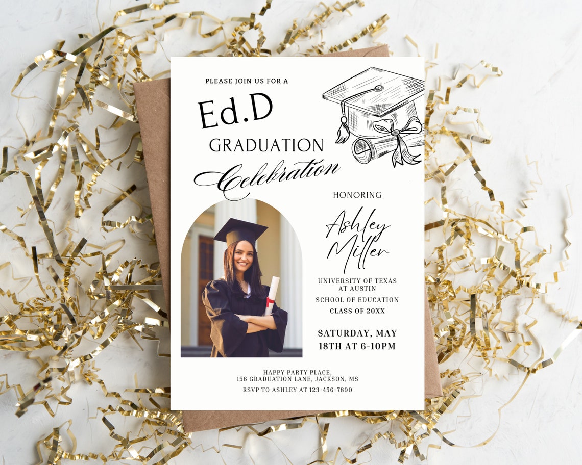 Minimalist Ed.d Graduation Party Invitation Photo -education Doctorate ...