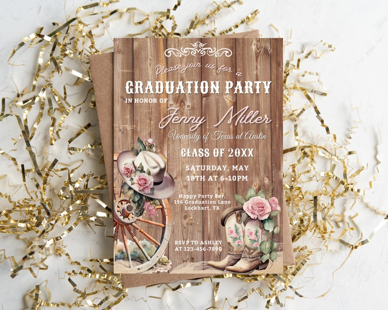 Editable Rustic Graduation Party Invitation Digital Invite Country ...