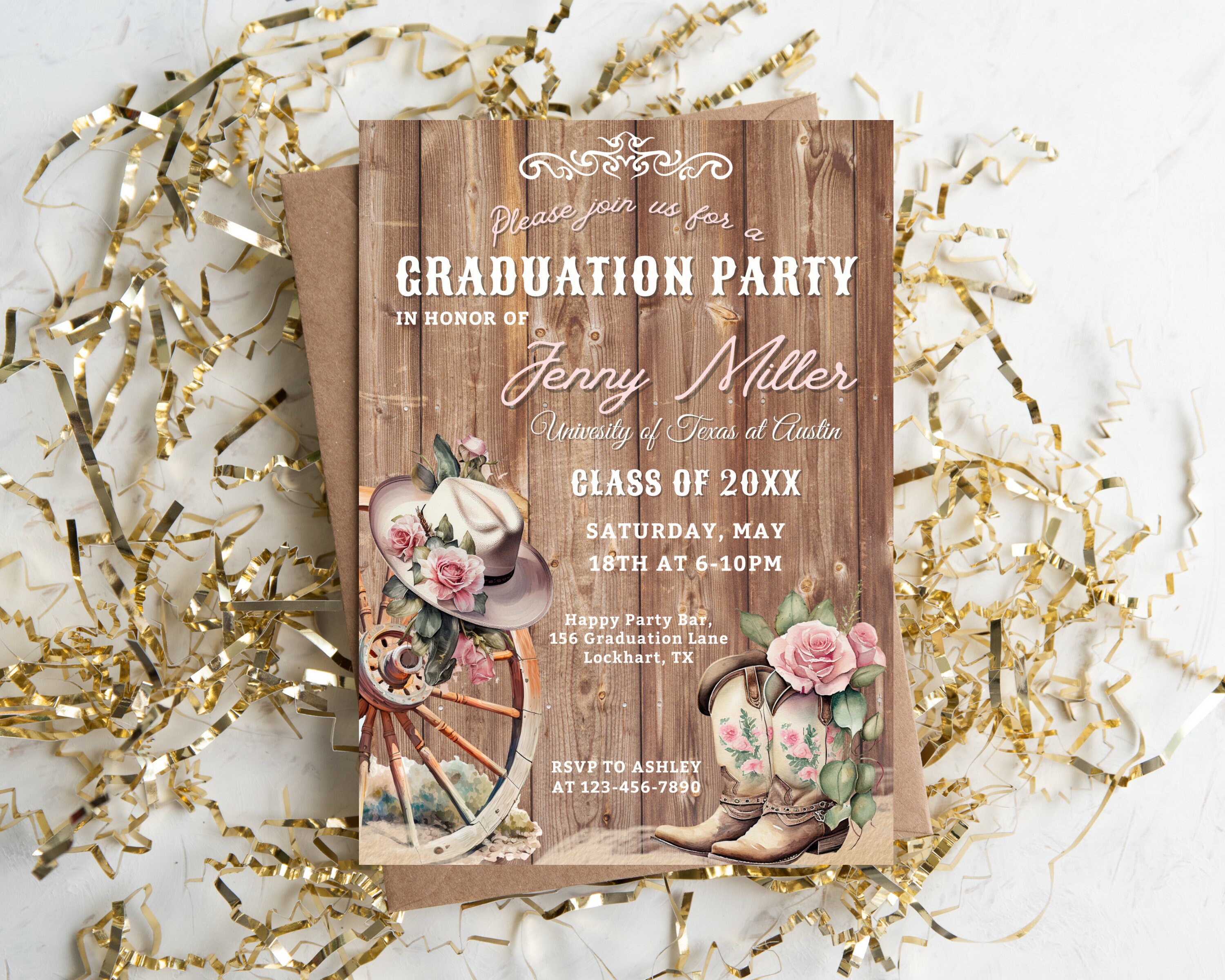 Editable Rustic Graduation Party Invitation Digital Invite Country ...
