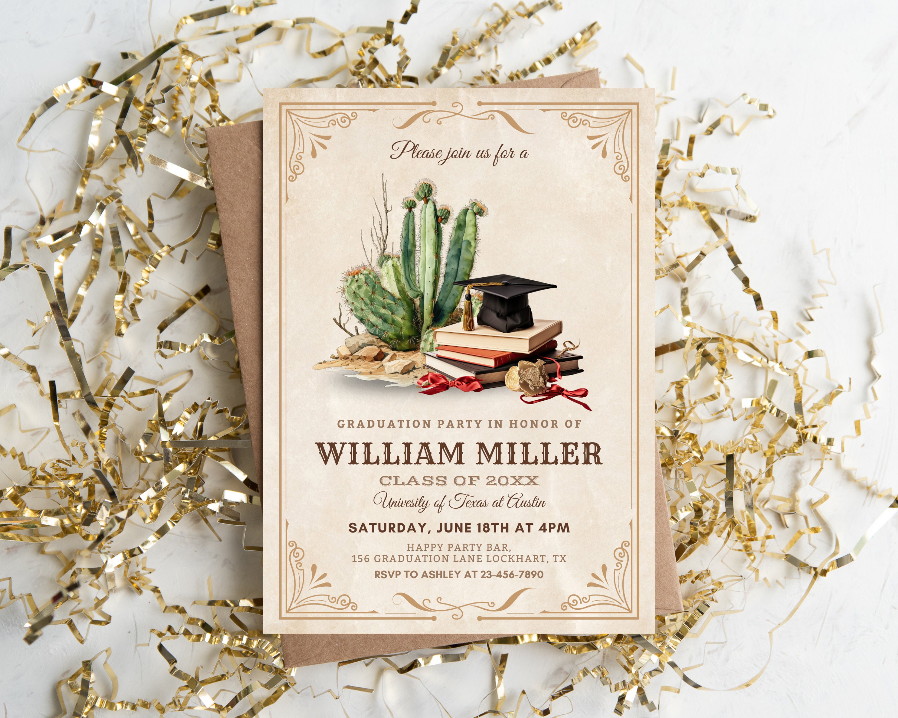 Editable Western Graduation Party Invitation Digital Invite Rustic ...