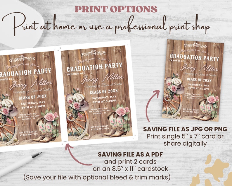 Editable Rustic Graduation Party Invitation Digital Invite Country ...