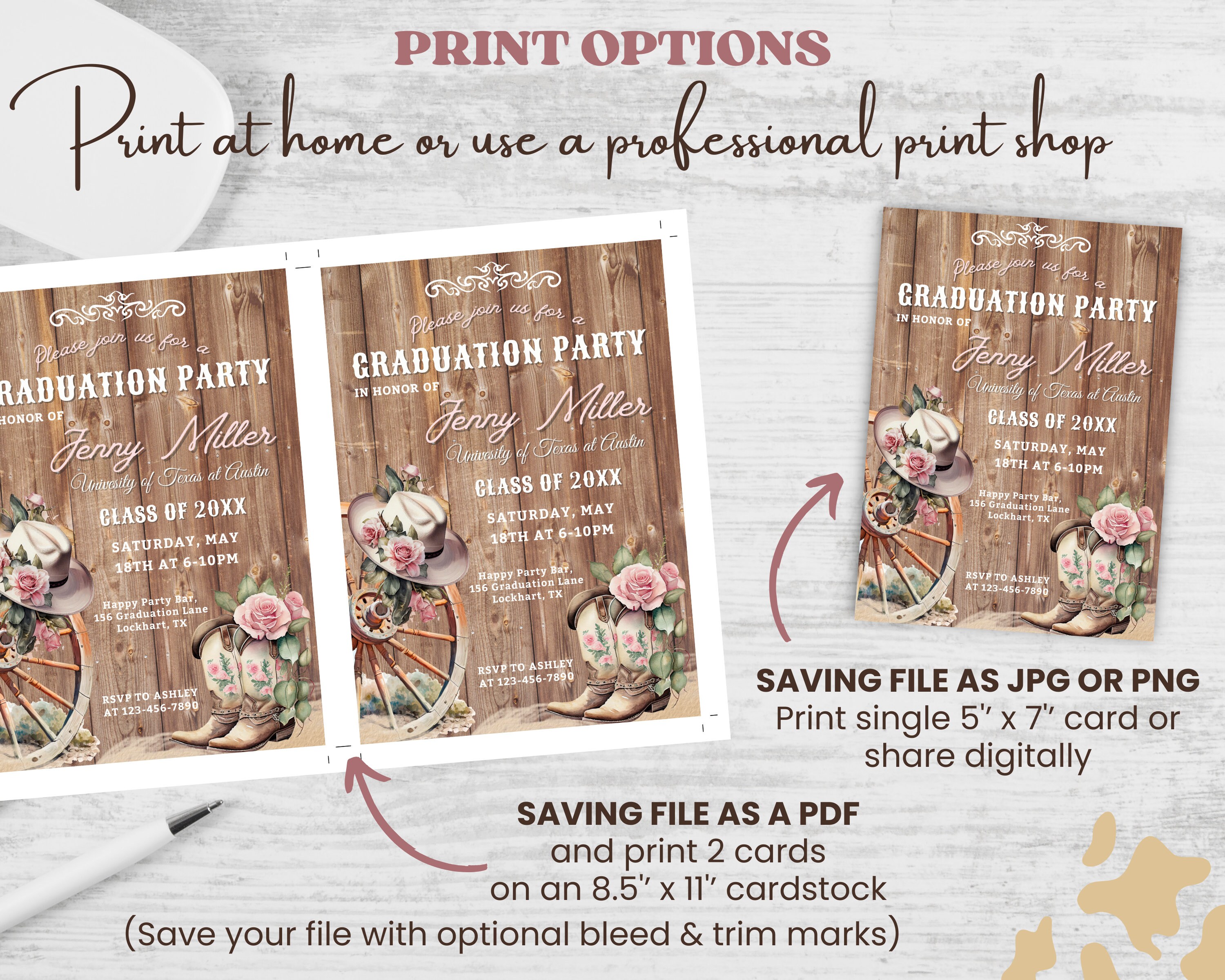 Editable Rustic Graduation Party Invitation Digital Invite Country ...