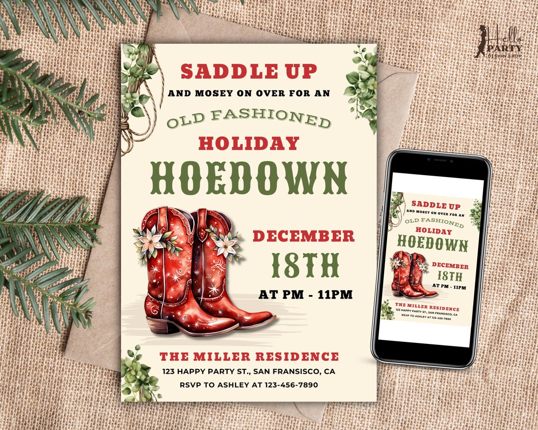Editable Christmas Hoedown Invitation, Cowboy Invitation, Holiday ...