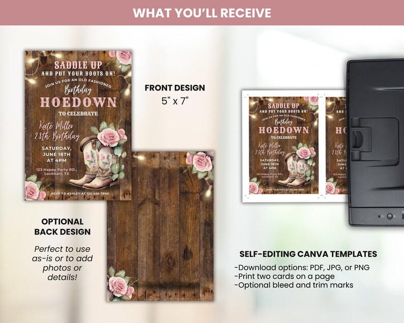 Editable Cowgirl Invitation, Hoedown Birthday Party, Western Floral ...