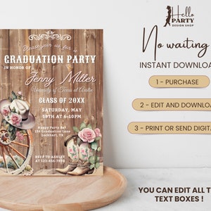Editable Rustic Graduation Party Invitation - Digital Invite Country ...