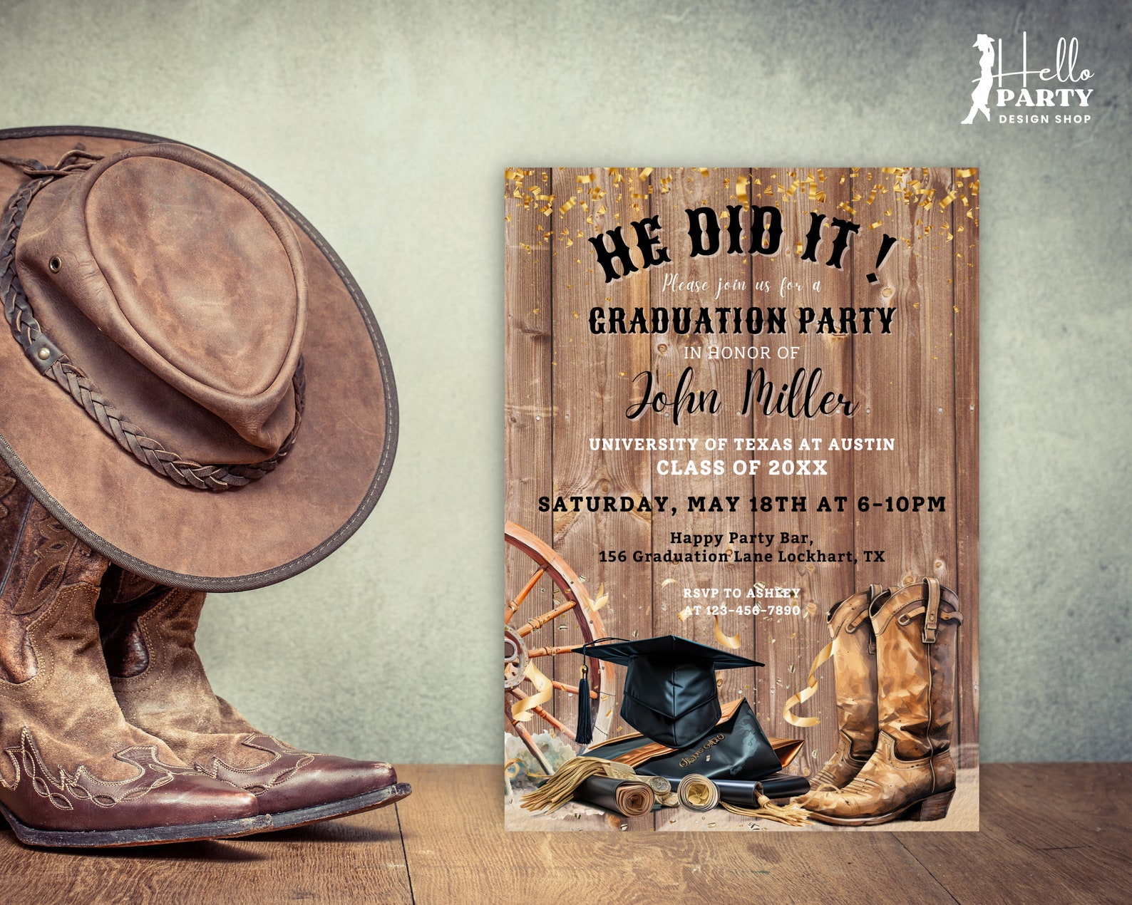 Editable Western Graduation Party Invitation Digital Invite Rustic ...
