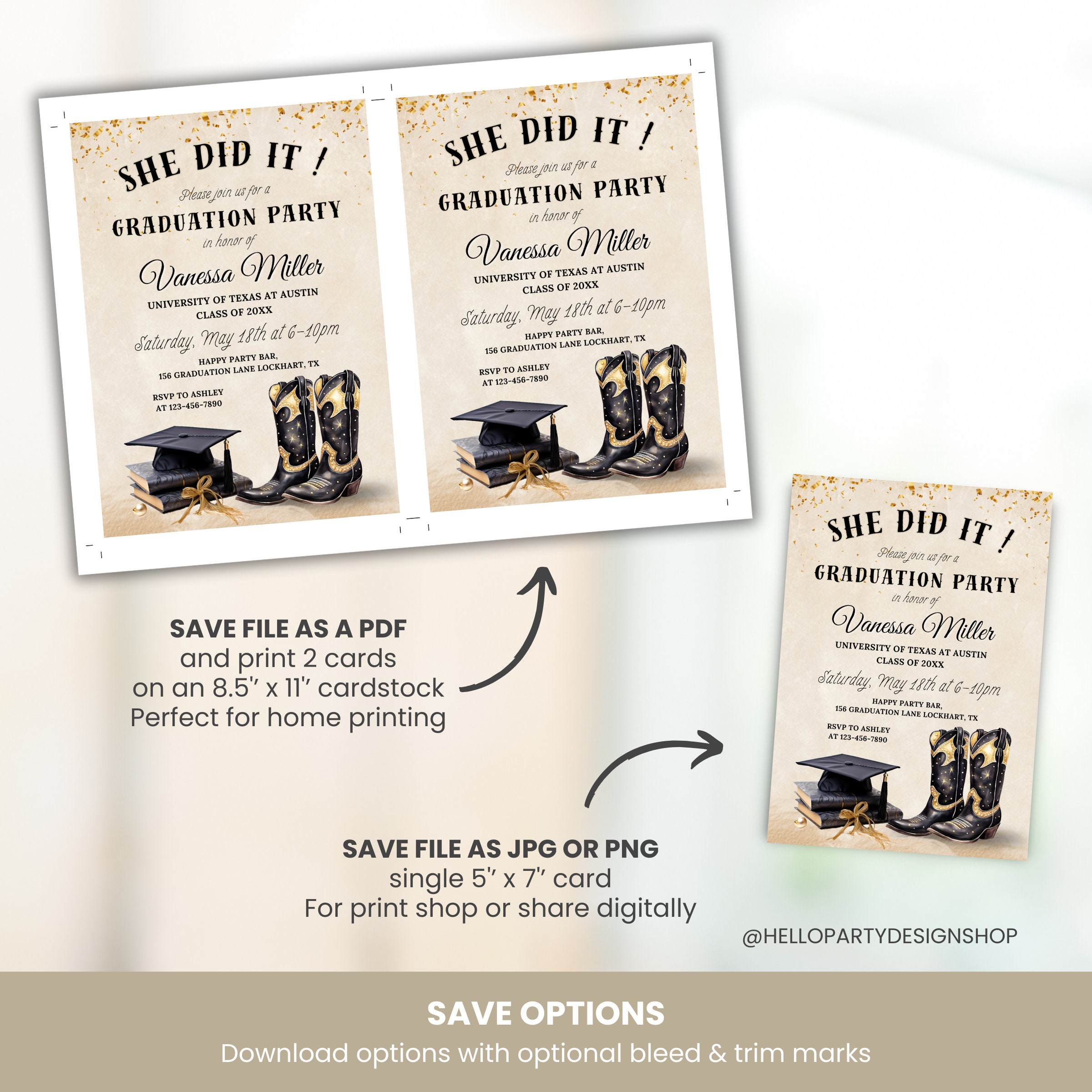 She Did It Western Graduation Party Invitation Digital Invite Rustic ...