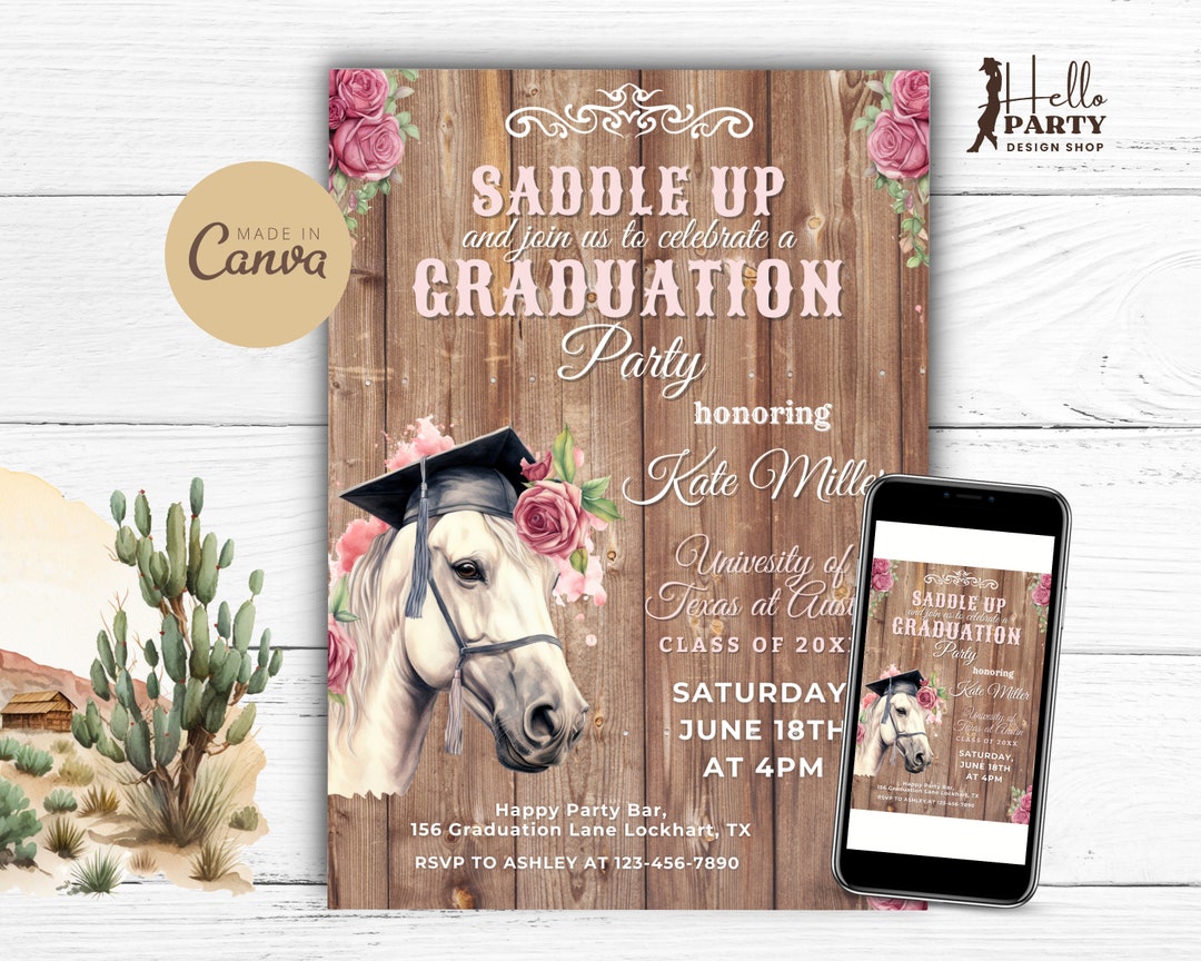 Floral Boho Horse Graduation Party Invitation Digital Invite Country ...