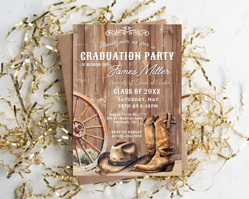 Editable Western Graduation Party Invitation Digital Invite Rustic ...
