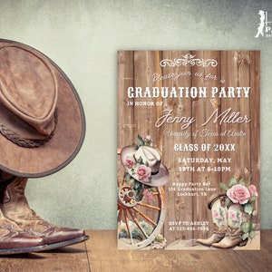 Editable Rustic Graduation Party Invitation - Digital Invite Country ...