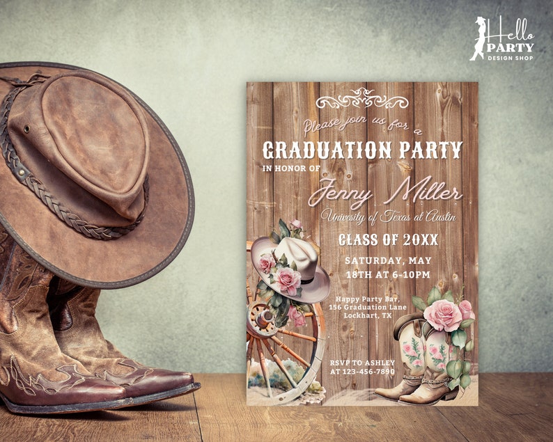 Editable Rustic Graduation Party Invitation - Digital Invite Country ...