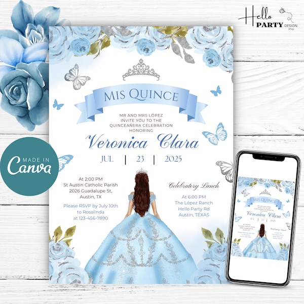 Light Blue Quinceanera Invitation - Etsy