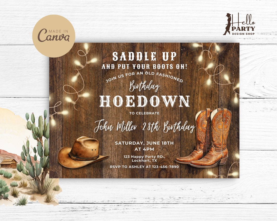 Editable Western Hoedown Birthday Party Invitation - Cowboy Digital ...