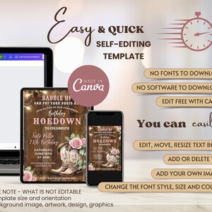 Editable Hoedown - Cowgirl Birthday Party Invitation - Western Digital ...