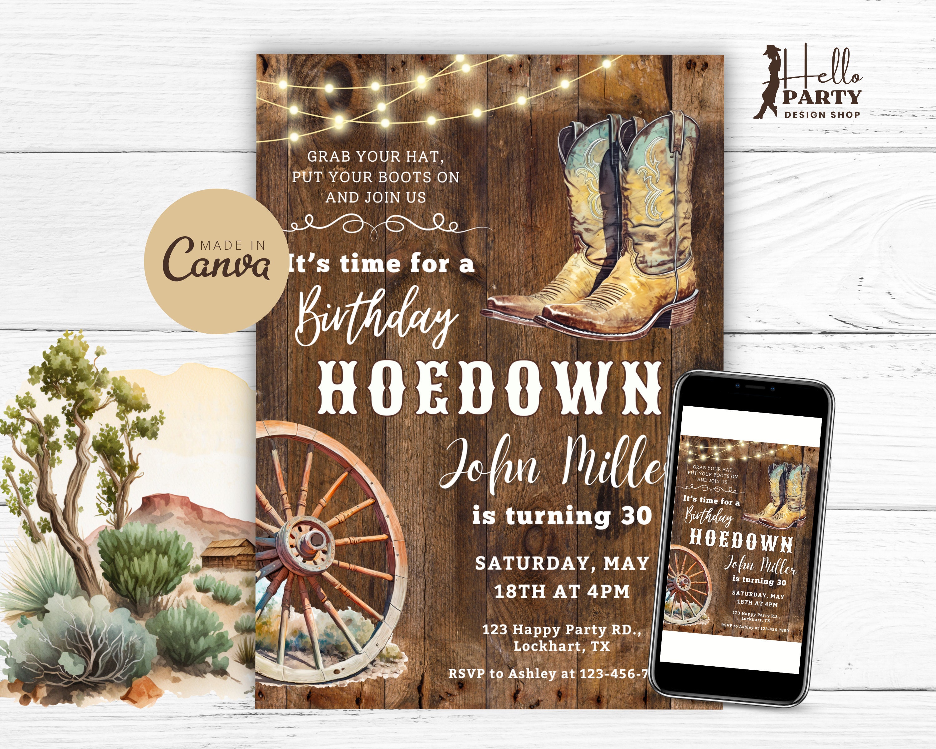 Editable Western Hoedown Birthday Party Invitation Cowboy Digital ...