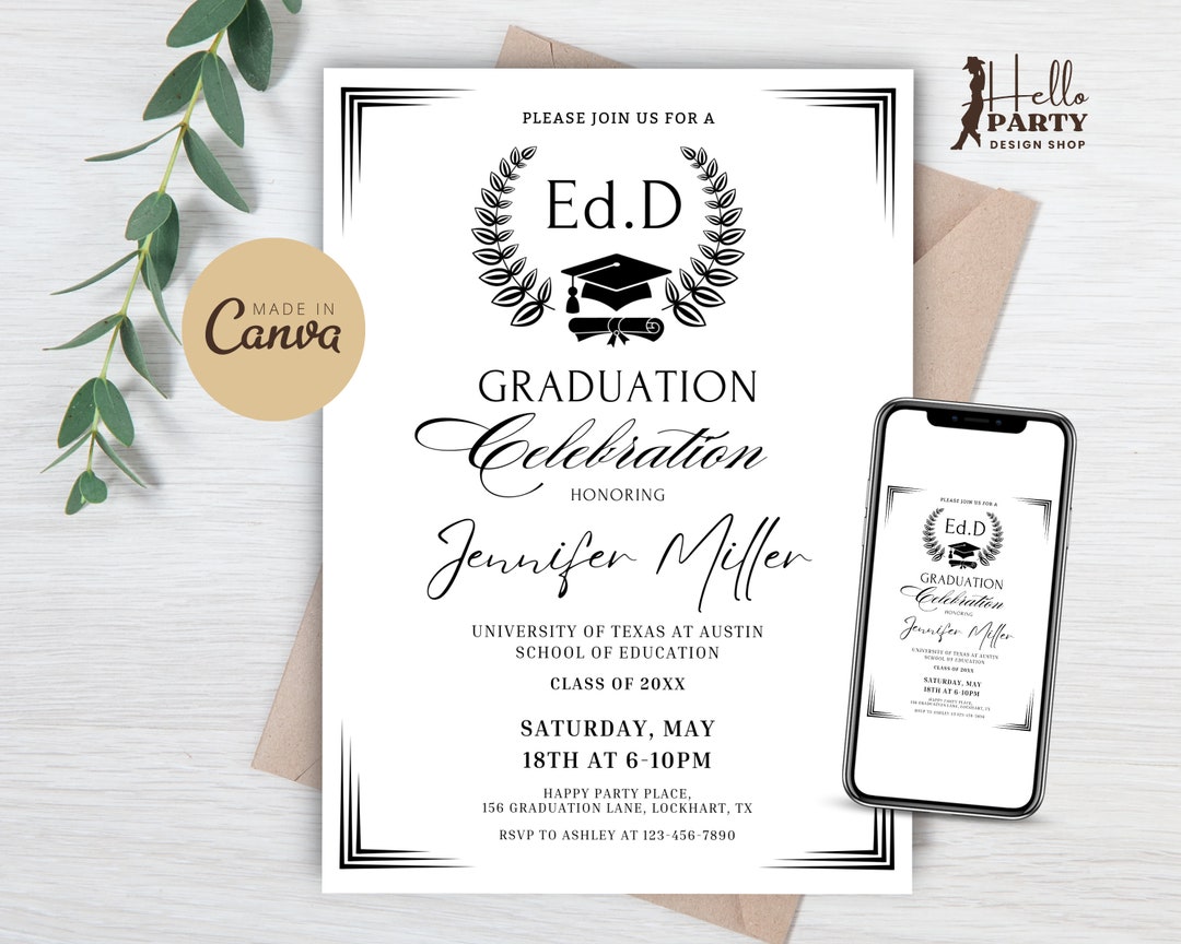 Ed.d Graduation Party Invitation - Education Doctorate Minimalist ...