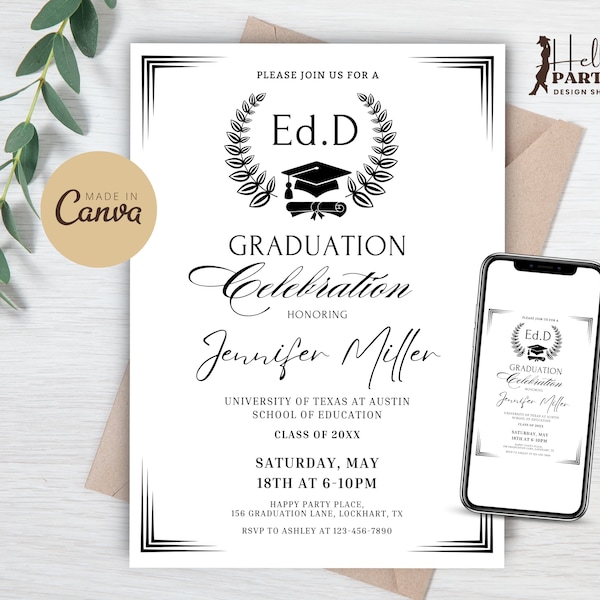 Doctorate Graduation Template Invitation - Etsy
