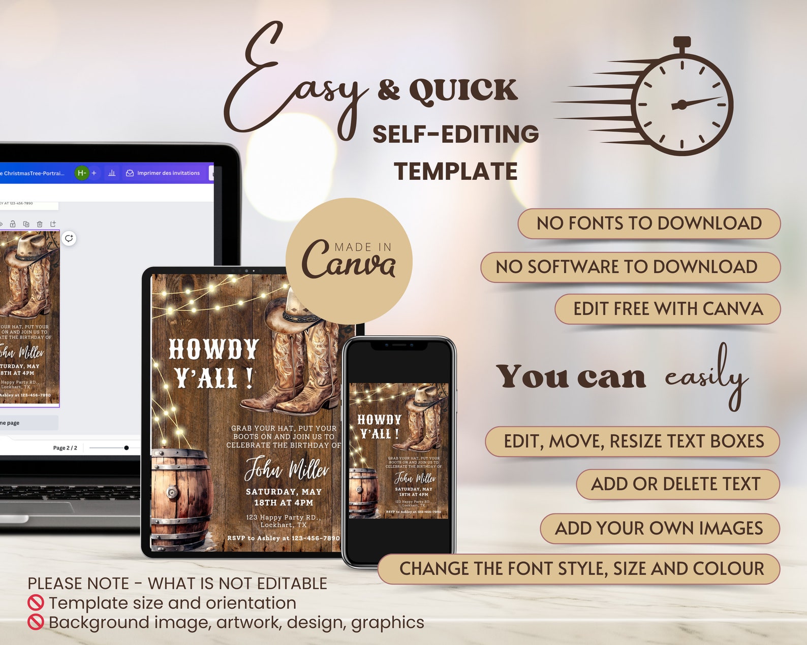 Editable Howdy Y'all Birthday Party Invitation western Cowboy Digital ...