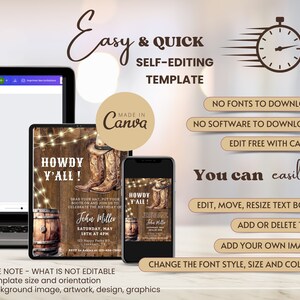 Editable Howdy Y'all Birthday Party Invitation -western Cowboy Digital ...