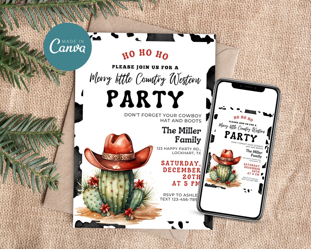 Modifiable Country Western Party Invitation Cowboy Vintage Line Dance ...