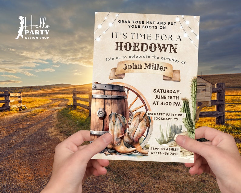 Editable Hoedown Birthday Party Invitation Cowboy Digital Invite Rustic ...