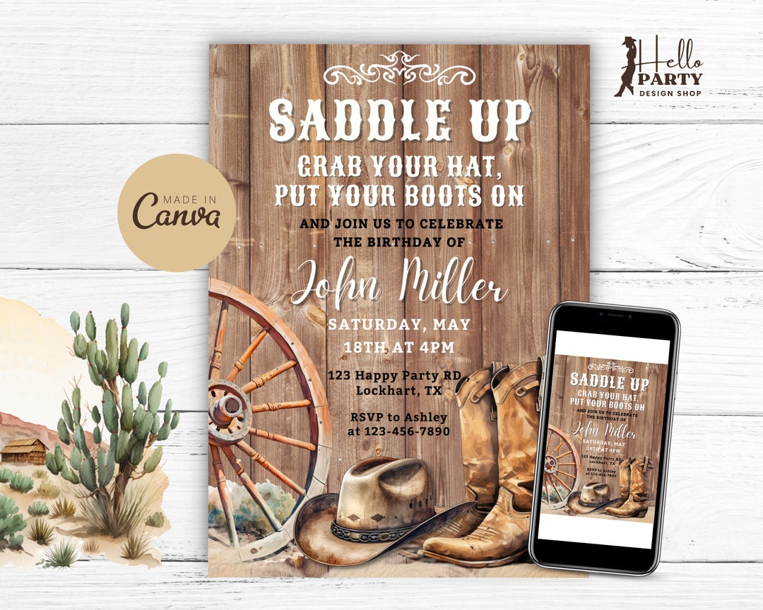 Editable "saddle Up" Birthday Party Invitation -western Cowboy Digital ...