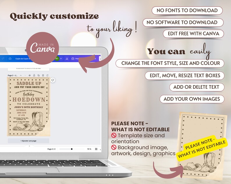 Editable Western Hoedown Birthday Party Invitation - Cowboy Digital ...