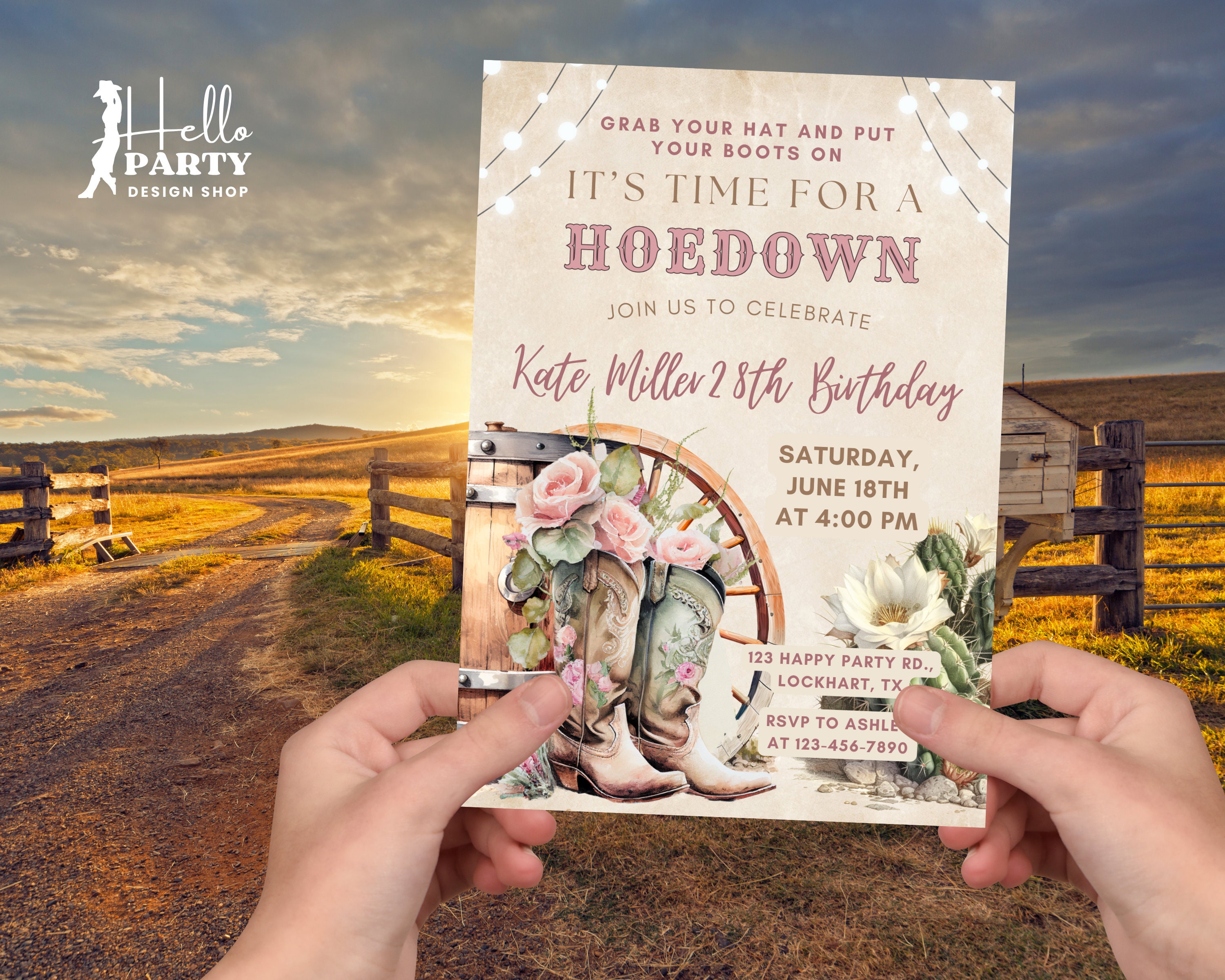 Editable Hoedown Cowgirl Birthday Party Invitation western Digital ...