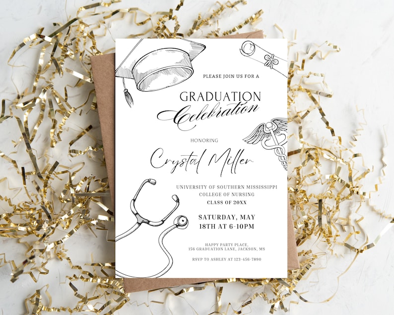 Editable Minimalist Nursing Graduation Party Invitation - Nurse ...