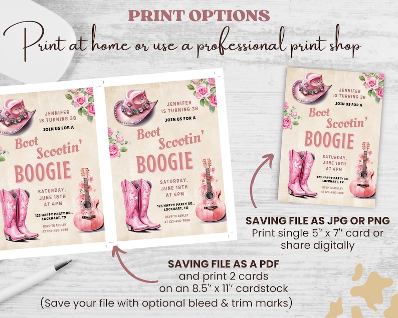 Boot Scootin Boogie Birthday Invitation -guitar 30th Party Template ...