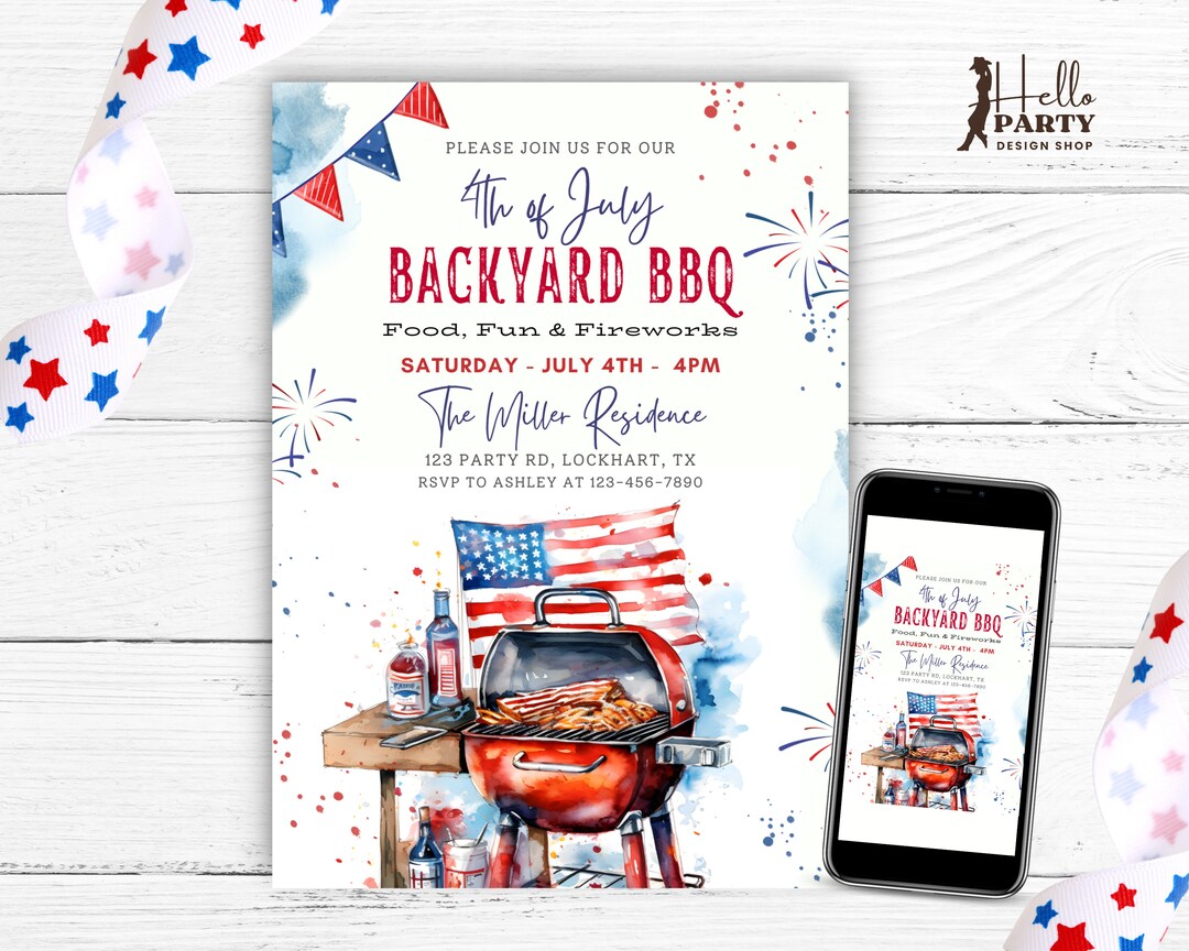 Editable Grill and Chill 4th of July BBQ Invitation, Patriotic Family ...