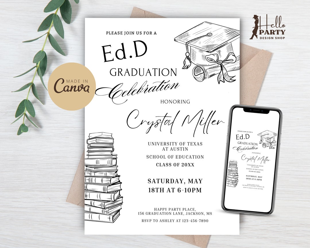 Minimalist Ed.d Graduation Party Invitation - Education Doctorate ...