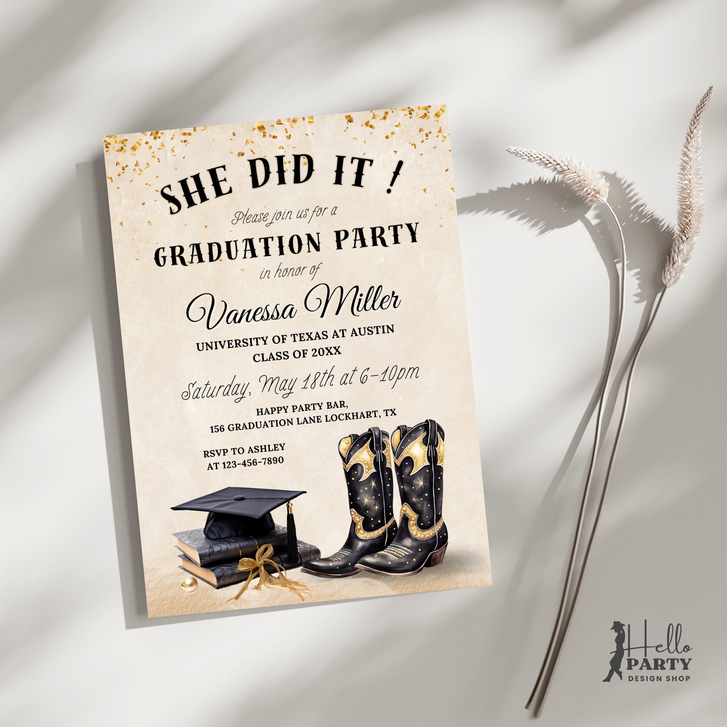 She Did It - Western Graduation Party Invitation - Digital Invite ...