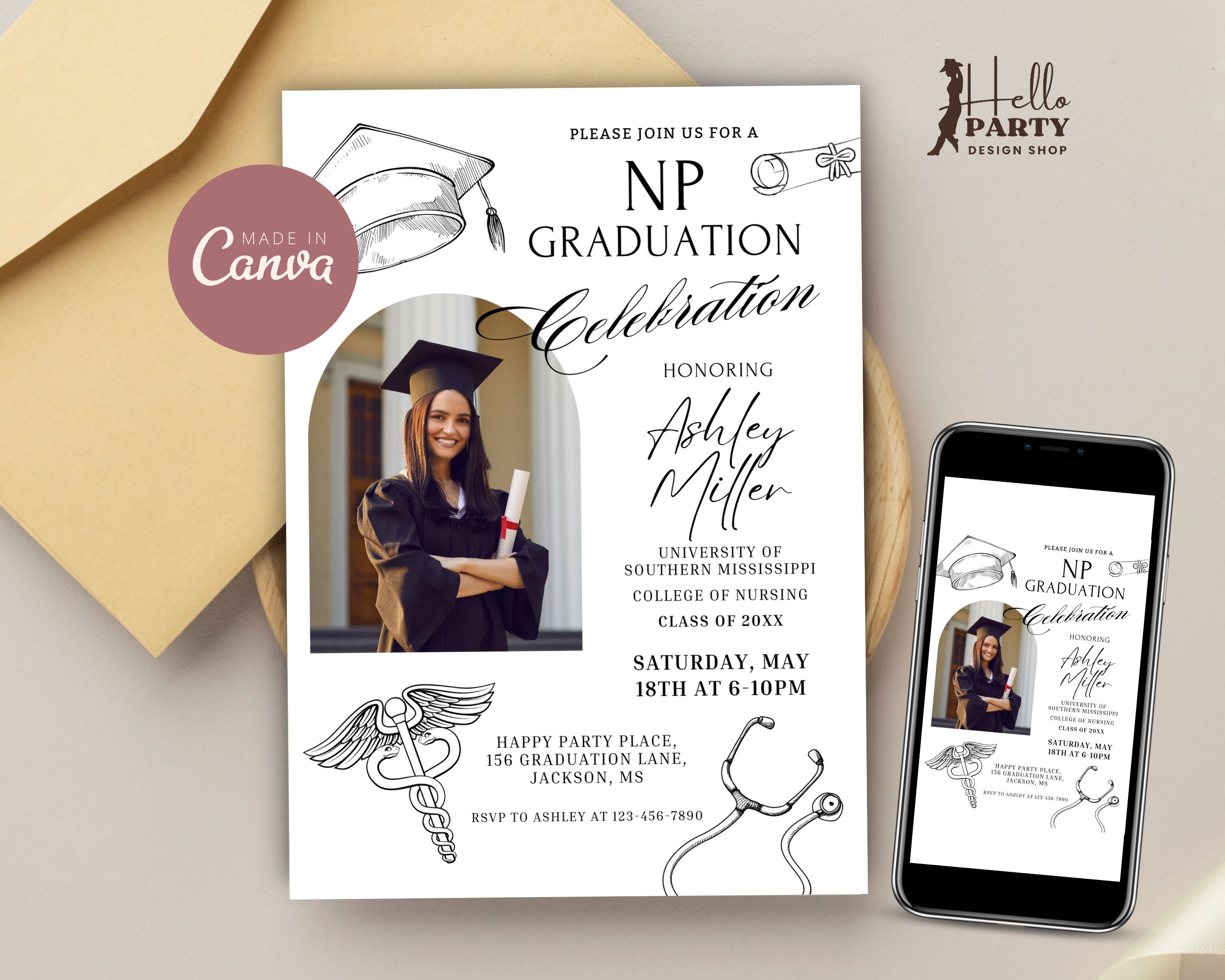 Editable Nursing Graduation Party Photo Invitation Nurse Practitioner ...