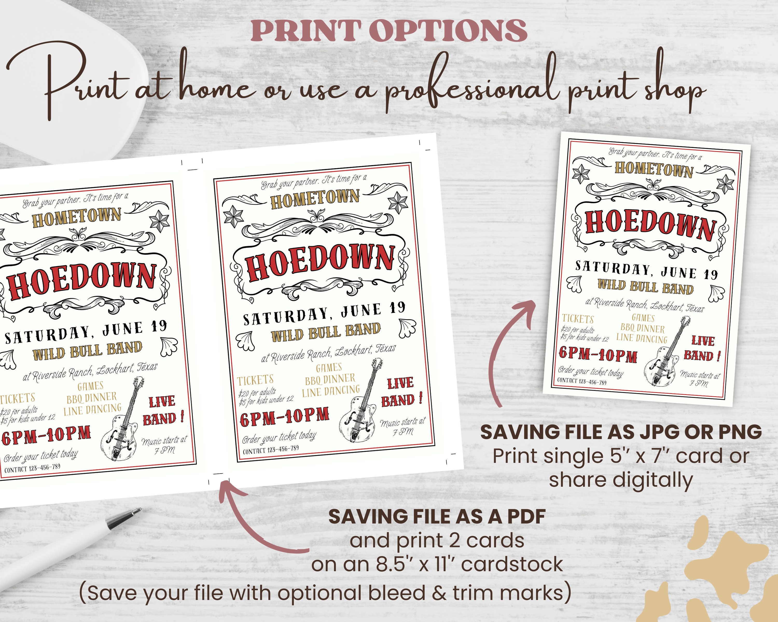 Editable Vintage Red Hoedown Flyer country Guitar Party Invitation ...