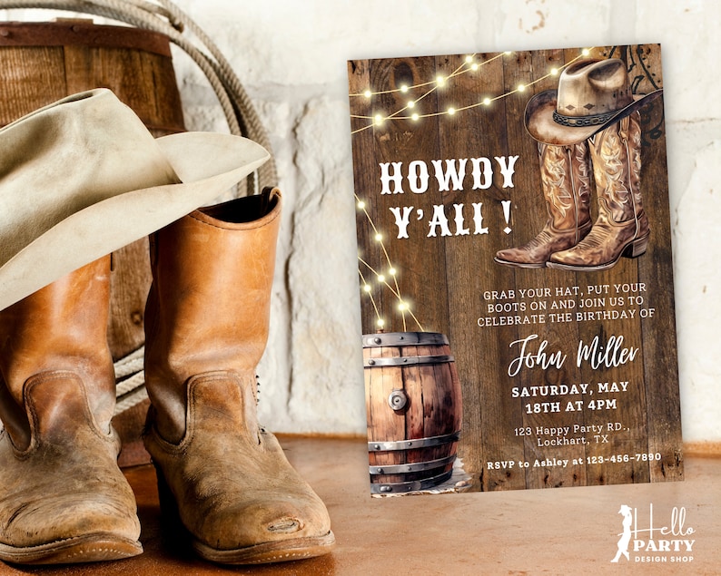Editable Howdy Y'all Birthday Party Invitation western Cowboy Digital ...