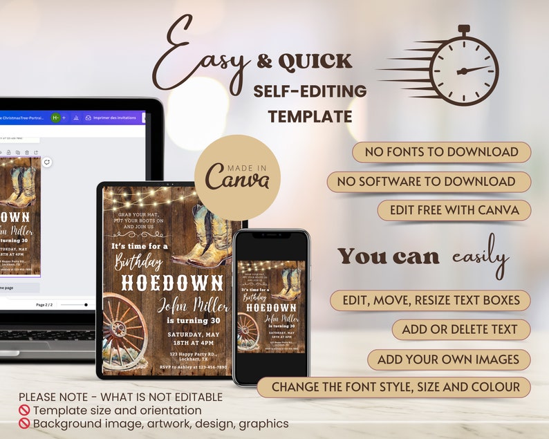 Editable Western Hoedown Birthday Party Invitation - Cowboy Digital ...
