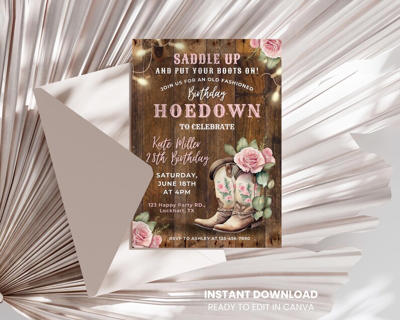Editable Cowgirl Invitation, Hoedown Birthday Party, Western Floral ...