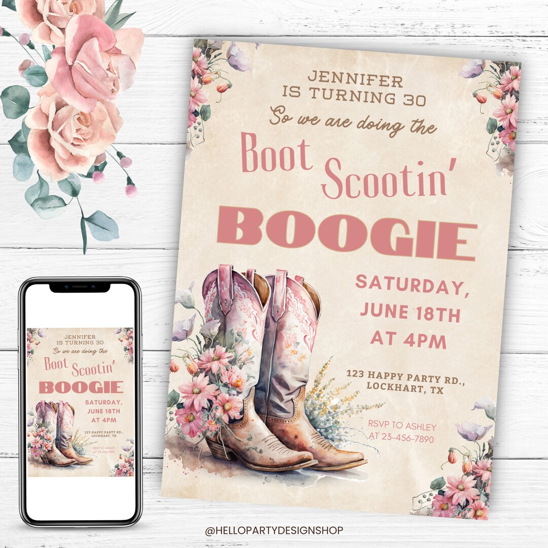 Boot Scootin Boogie Birthday Invitation - Pink Country 30th Bday Party ...