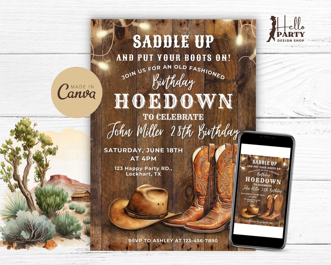 Editable Western Hoedown Birthday Party Invitation - Cowboy Digital ...