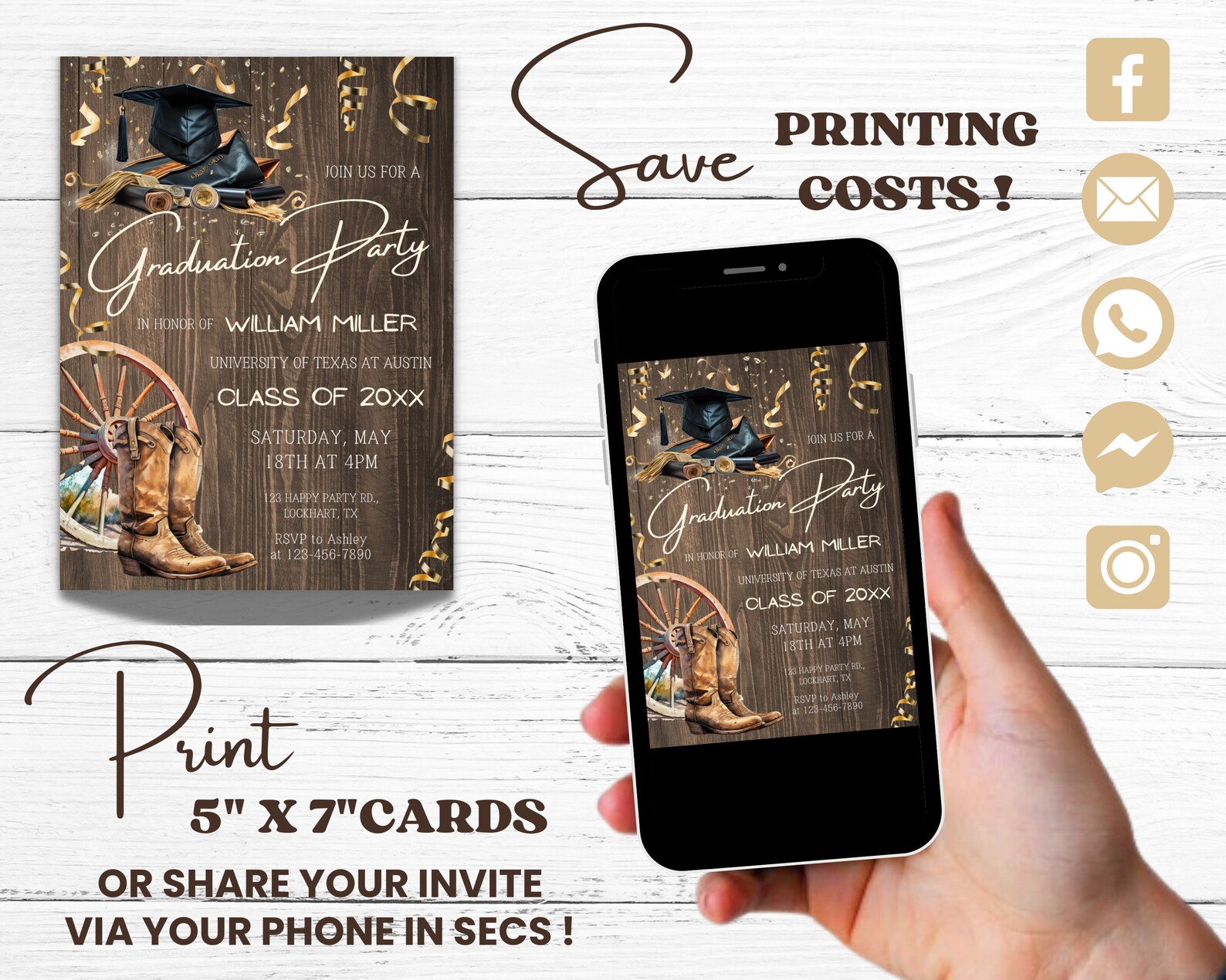 Editable Western Graduation Party Invitation Digital Invite Rustic ...