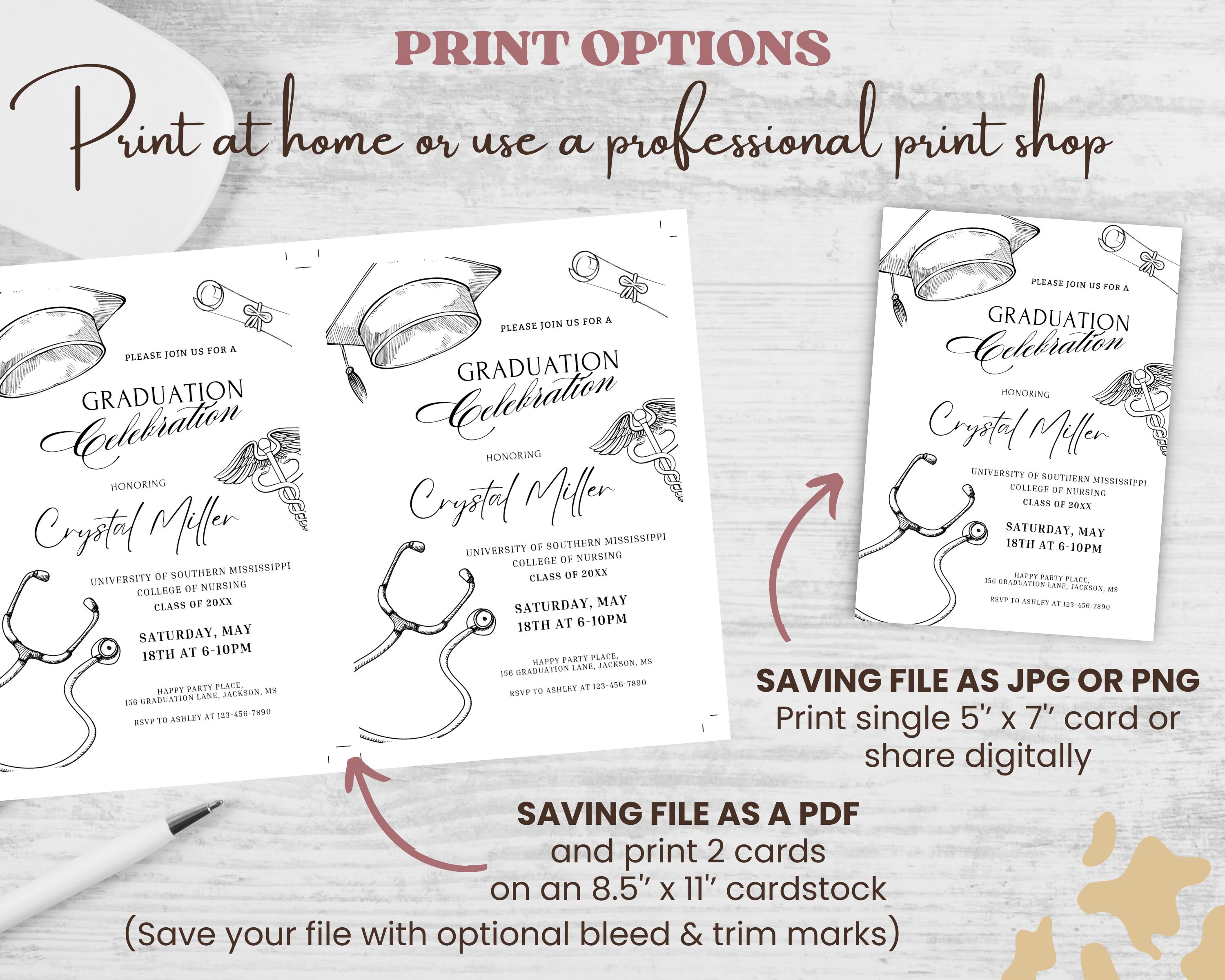 Editable Minimalist Nursing Graduation Party Invitation - Nurse ...