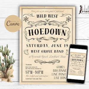 Wild West Hoedown Flyer -country Party Invitation -rustic Editable ...