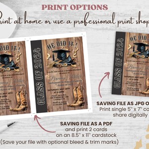 Editable Western Graduation Party Invitation - Digital Invite Rustic ...