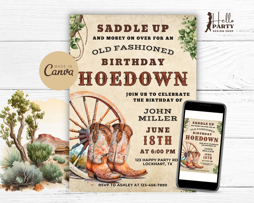 Editable Hoedown Birthday Party Invitation Cowboy Digital Invite ...