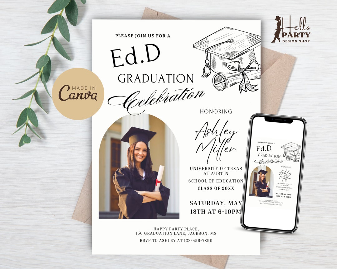 Minimalist Ed.d Graduation Party Invitation Photo -education Doctorate ...