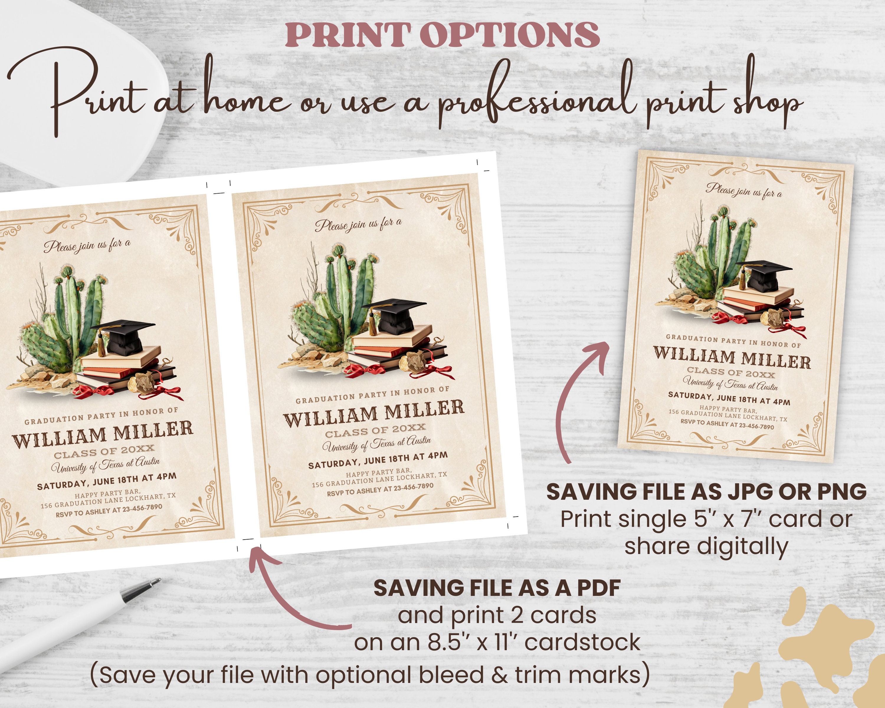 Editable Western Graduation Party Invitation Digital Invite Rustic ...
