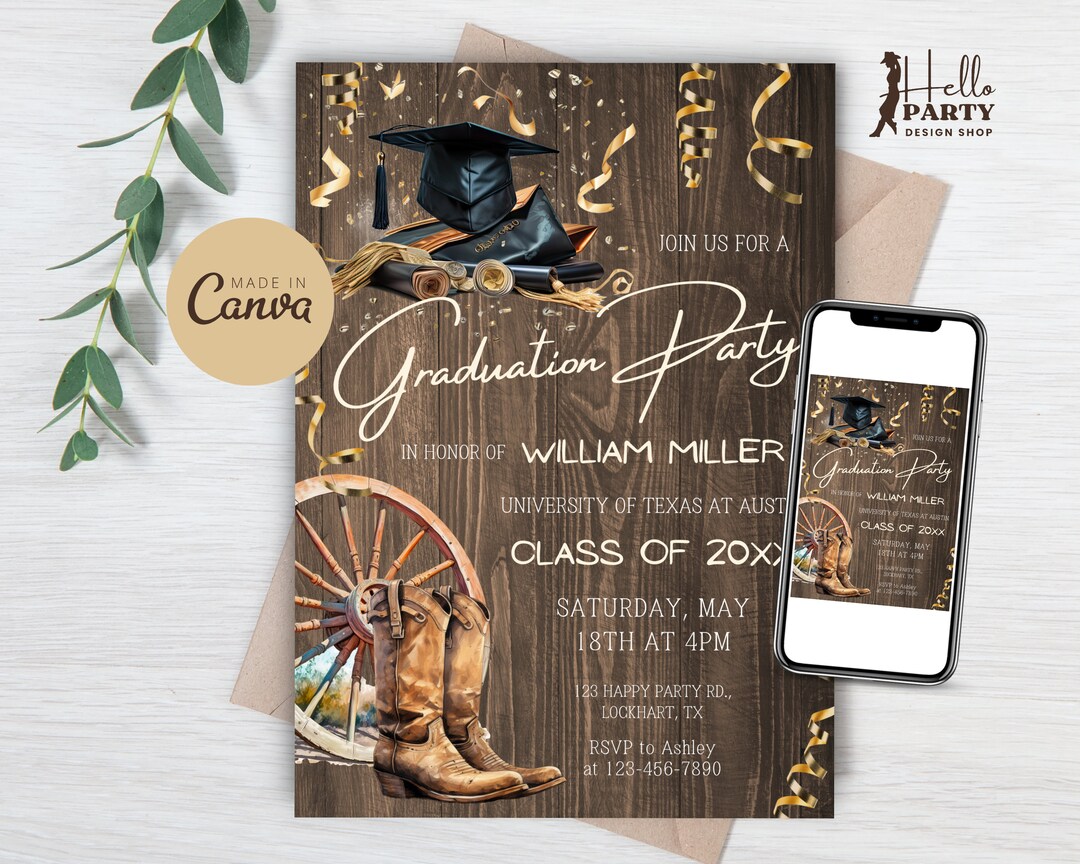 Editable Western Graduation Party Invitation Digital Invite Rustic ...